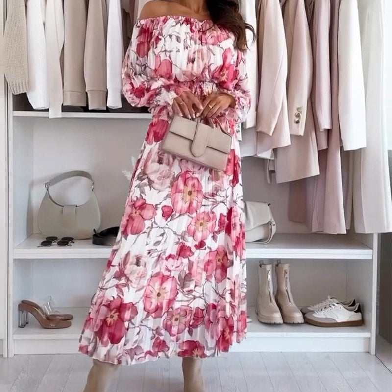 💖 Kukkaiskoristeinen Olkapäitä Paljastava Top 💖 & Maxi Hame Kaksiosain ...